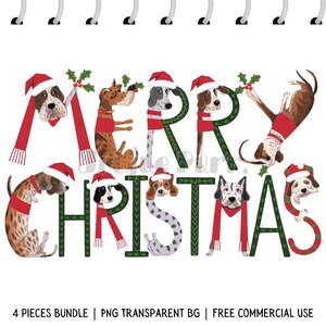 Merry Christmas Dog Typography PNG Transparent Background, 4 Pieces ...