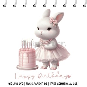 Elegant Bunny Happy Birthday Clipart PNG JPG SVG Cute Rabbit Digital ...