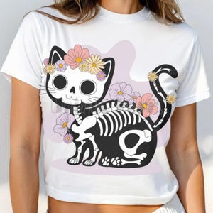 Cat Skeleton PNG JPG SVG, Floral Skeleton Cat Clipart, Cute Halloween ...
