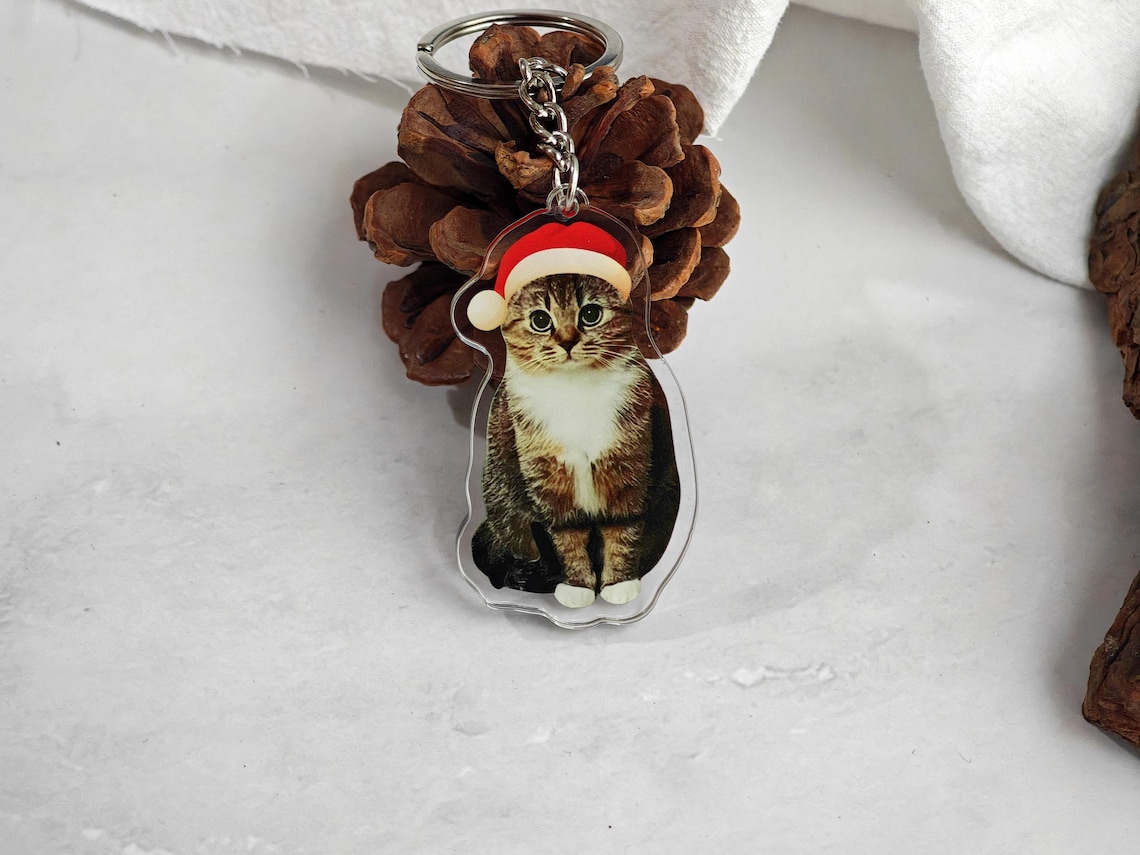 Custom Pet Photo Keychain, Santa Hat, Christmas Gift - Etsy