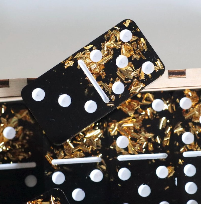 Handmade Epoxy Resin Dominoes Set: Black & Gold Flake Art - Etsy