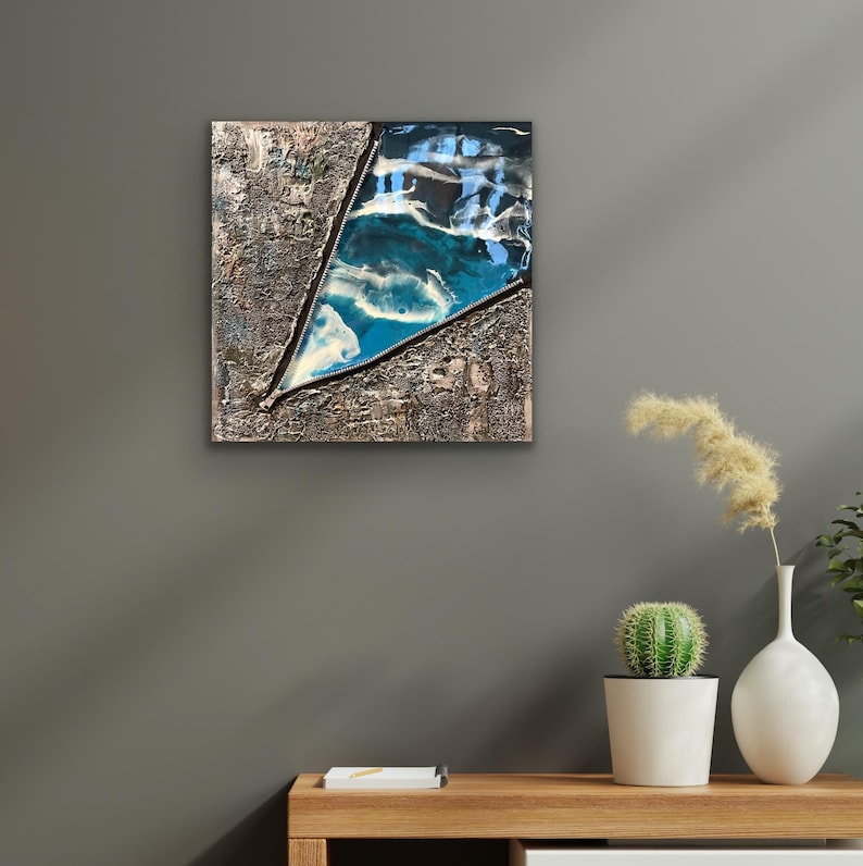 Luxury Epoxy Resin Wall Art, Unique Zipper Canvas Wall Decor, Ocean ...