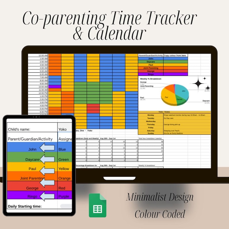Co-parenting Custody Time Tracker & Calendar, Minimalist, Simple ...