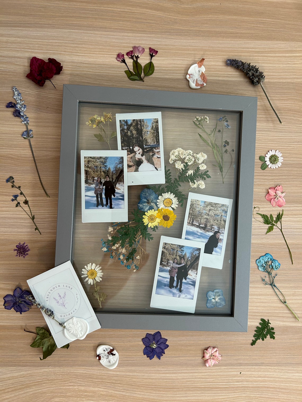 Custom Polaroid Floating Frame With Pressed Flower Arrangement ...
