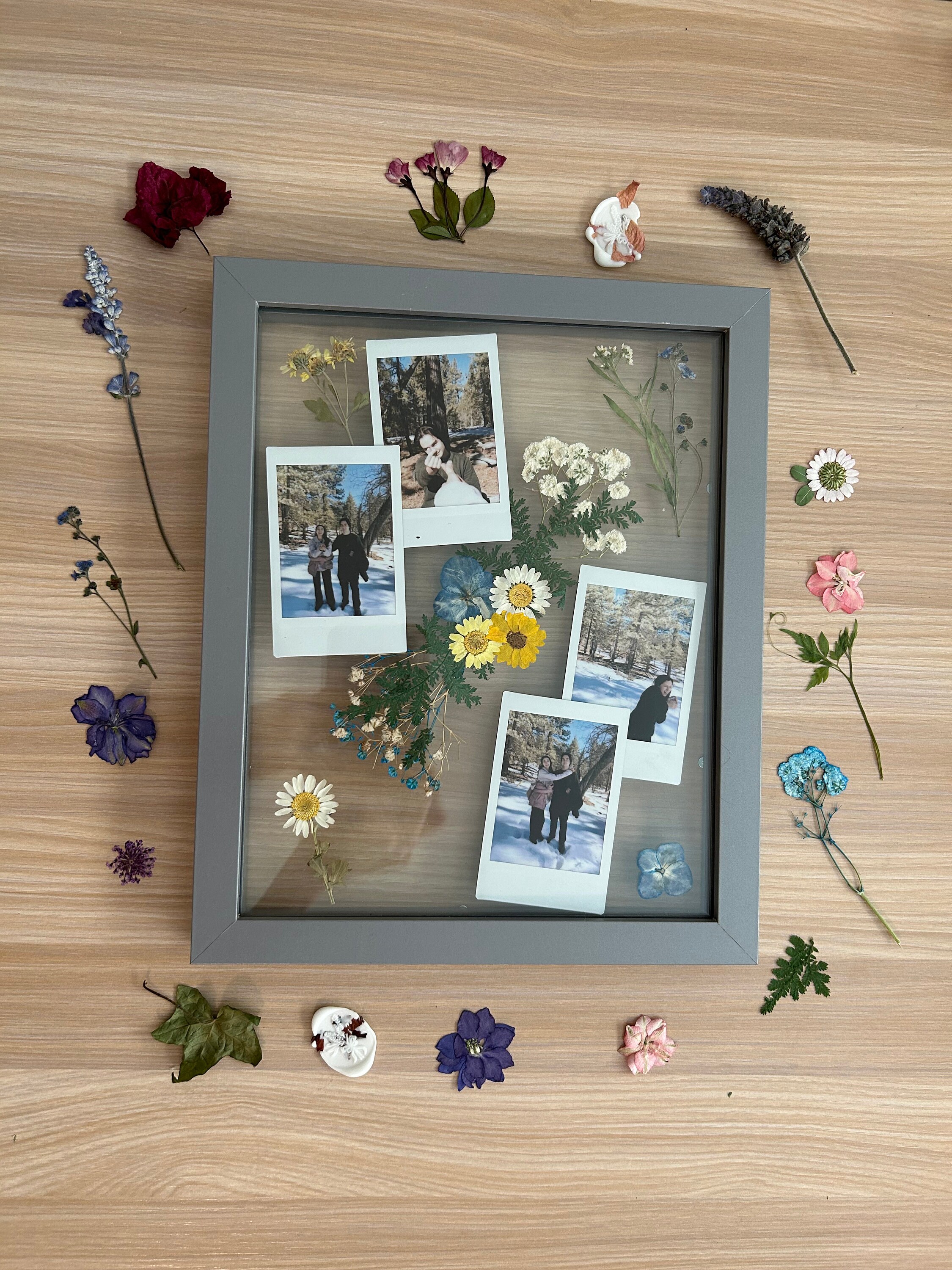 Custom Polaroid Floating Frame With Pressed Flower Arrangement ...
