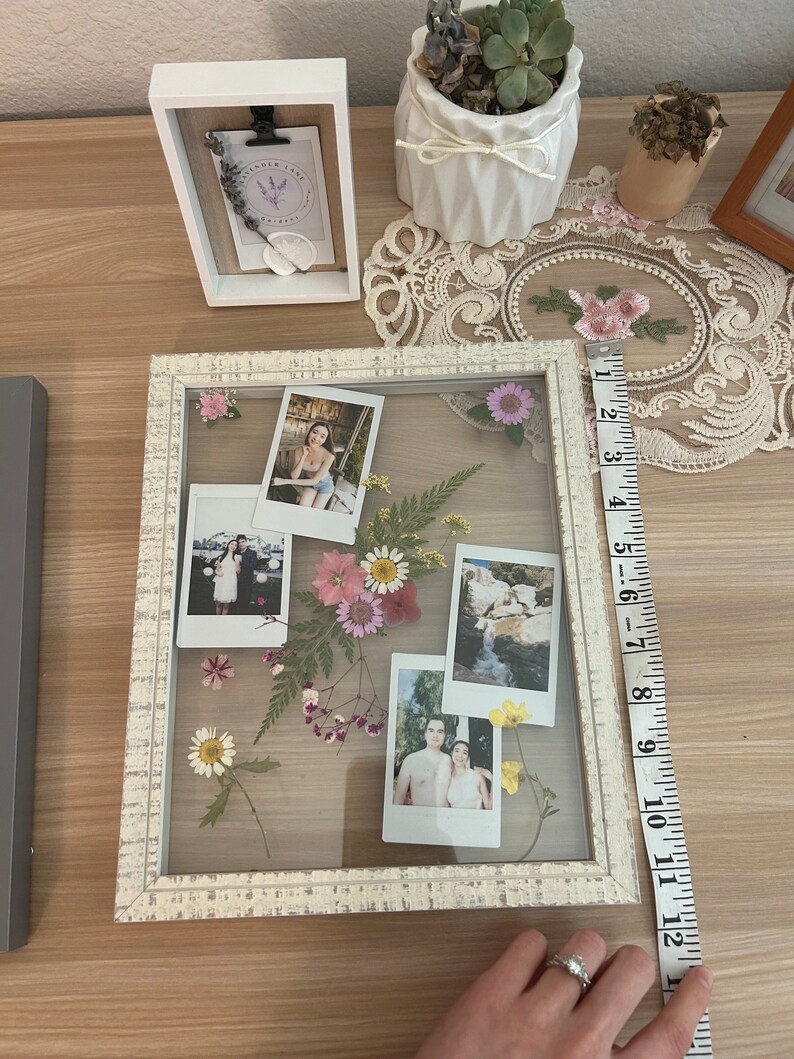 Custom Polaroid & Pressed Flower Floating Glass Frame: Personalized ...