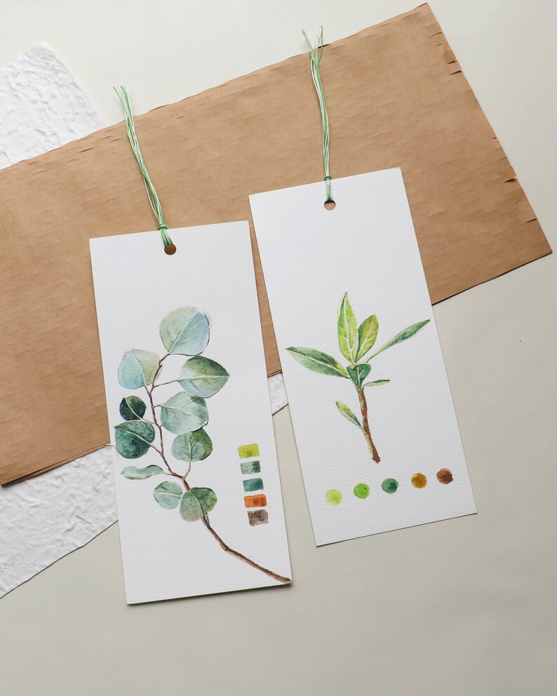 Original Hand Painted Watercolor Leaves，eucalyptus Bookmarks，book ...