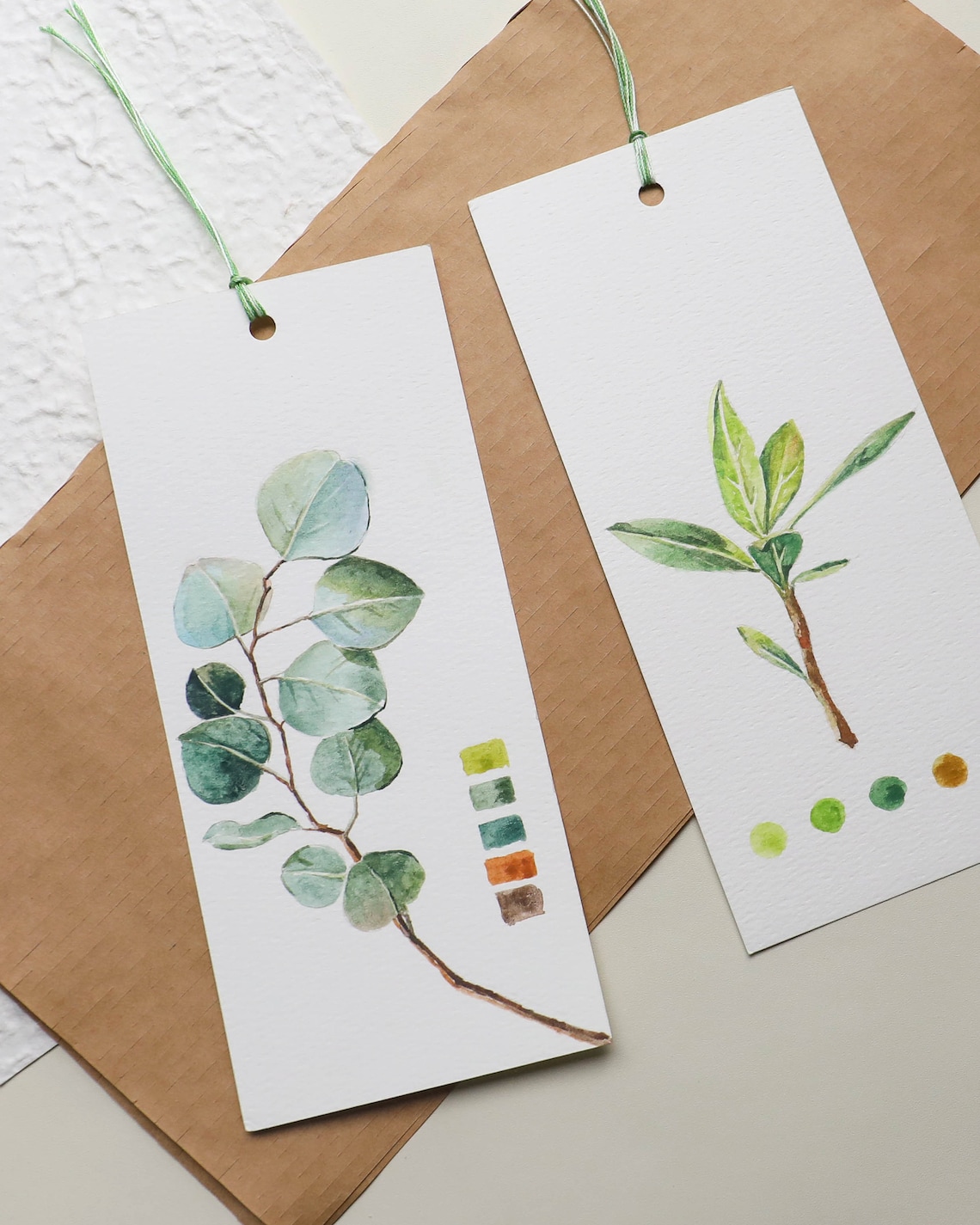 Original Hand Painted Watercolor Leaves，eucalyptus Bookmarks，book ...