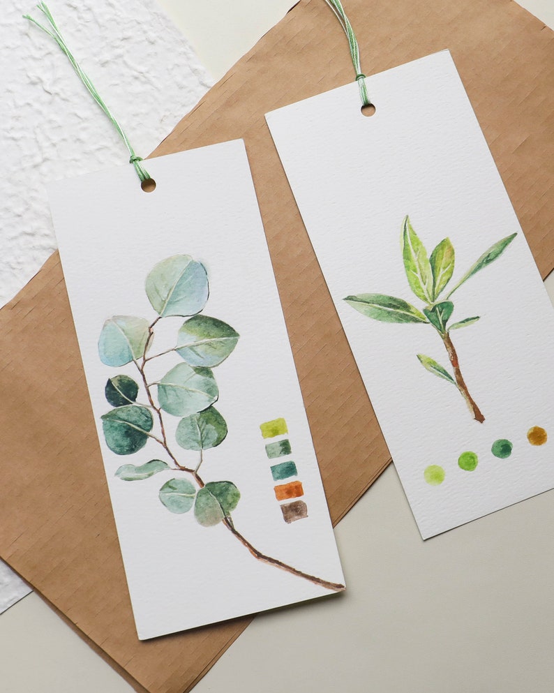 Original Hand Painted Watercolor Leaves，eucalyptus Bookmarks，book ...