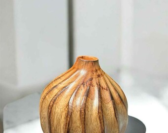 Hand Carved Mango Wood Vase, Bark Rim, Rustic Home Decor - Etsy