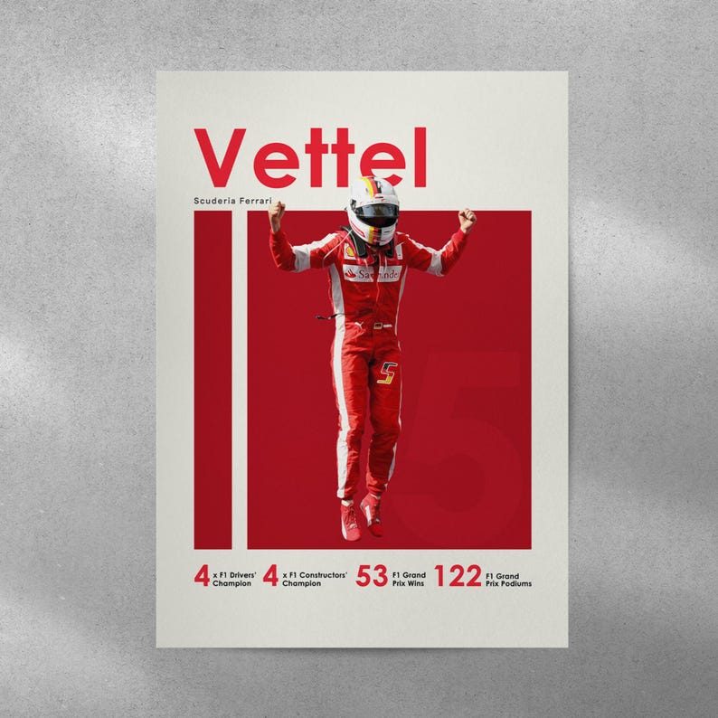 Sebastian Vettel Poster, Formula 1 Poster, Car Poster, Sports Poster ...