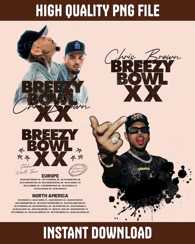 Chris Brown Breezy Bowl XX Tour 2025 T-shirt Png Design, Bootleg Tee ...