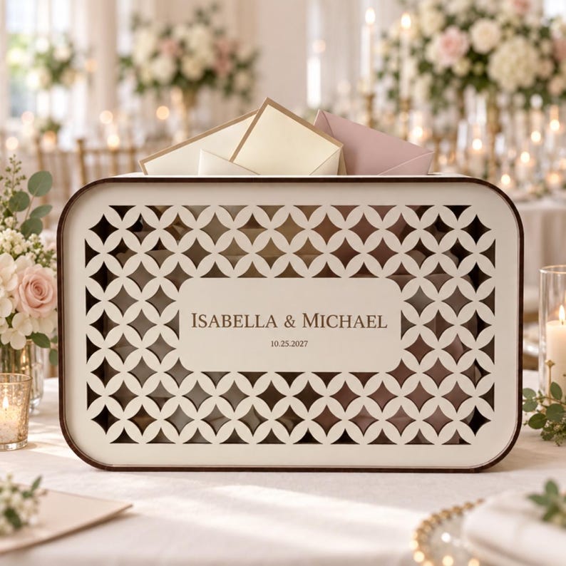Personalized Wedding Card Box, Wooden Gift Card Holder, Laser Cut ...
