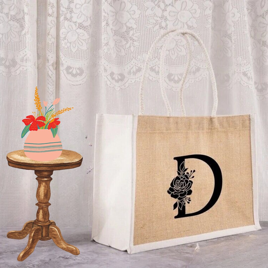 Buy Personalized Initial Jute Bag Gift Monogram Bridesmaid Tote Bag ...