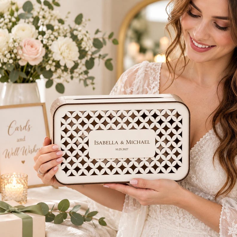 Personalized Wedding Card Box, Wooden Gift Card Holder, Laser Cut ...