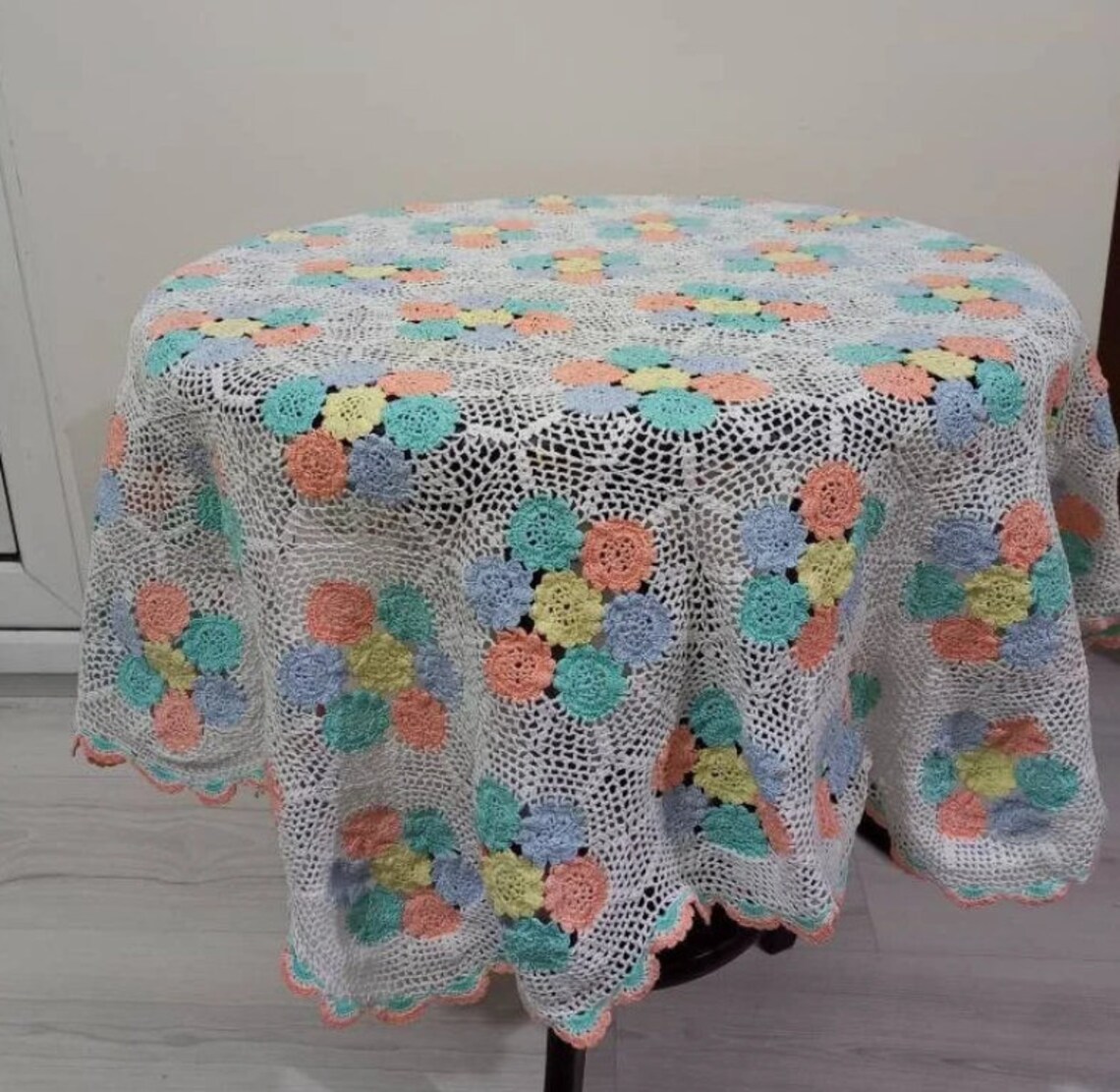 Colorful French Lace Round Tablecloth, Vontage Crochet Lace Circle ...