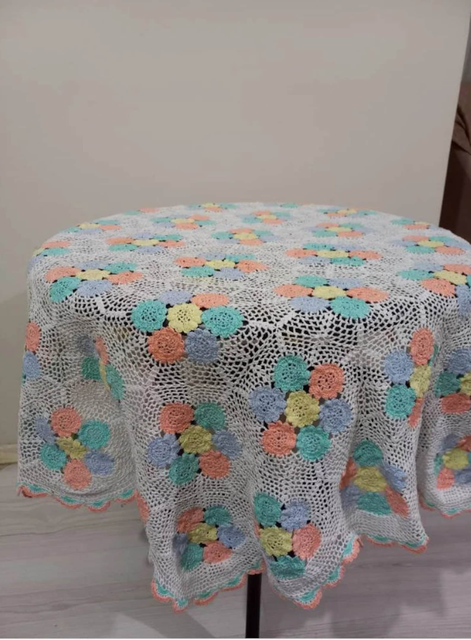 Colorful French Lace Round Tablecloth, Vontage Crochet Lace Circle ...