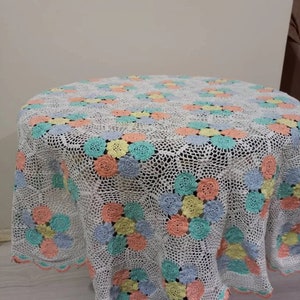 Colorful French Lace Round Tablecloth, Vontage Crochet Lace Circle ...