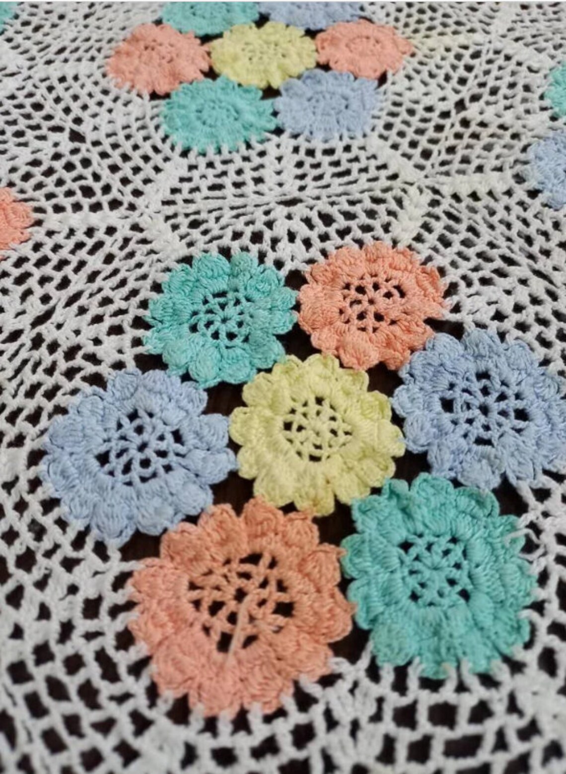 Colorful French Lace Round Tablecloth, Vontage Crochet Lace Circle ...