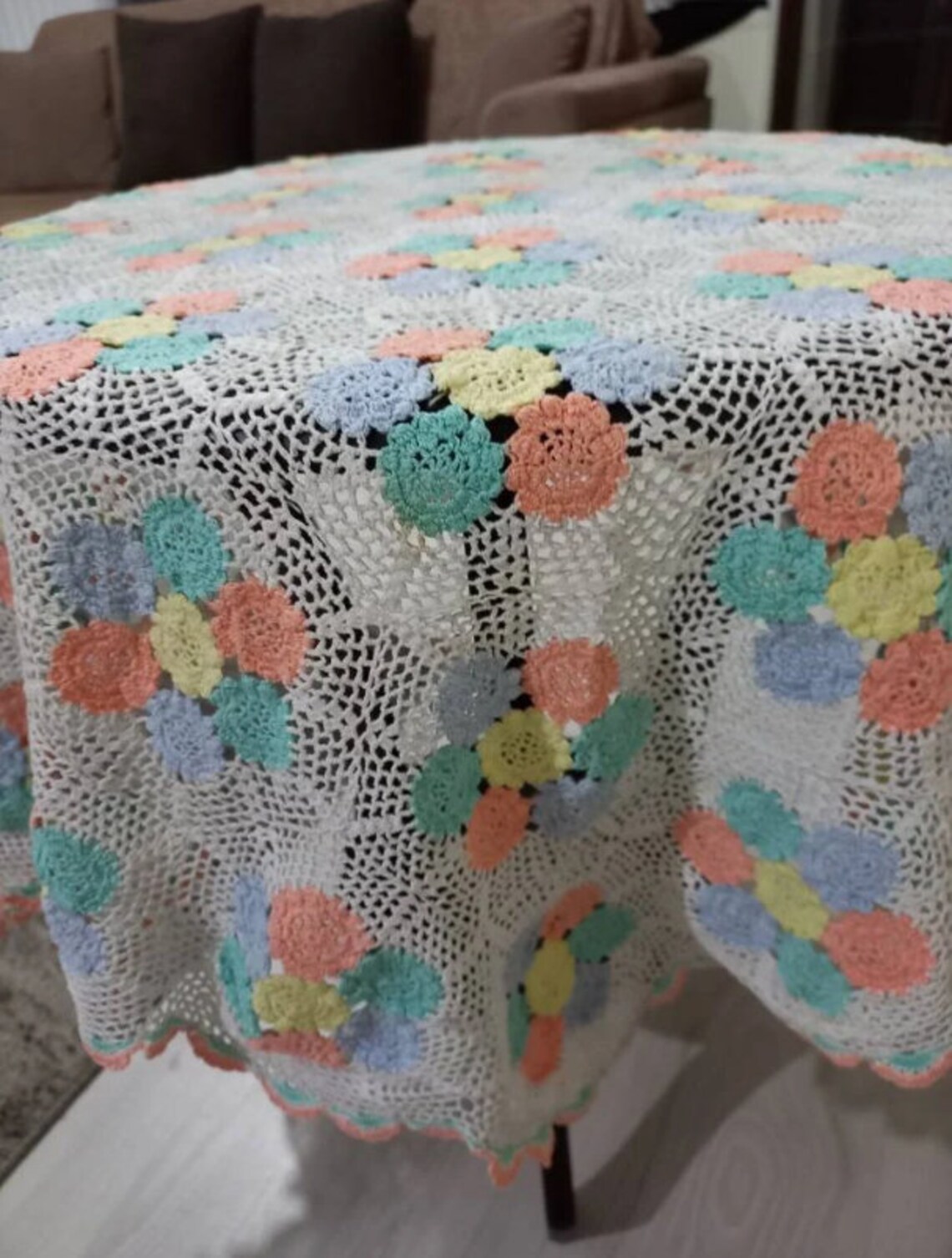 Colorful French Lace Round Tablecloth, Vontage Crochet Lace Circle ...