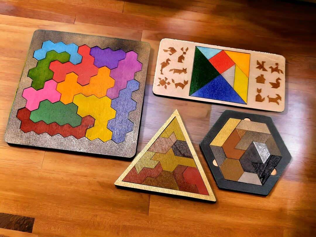 Handmade Wooden Tangram Puzzles Unique Hand-painted Brain Teasers - Etsy