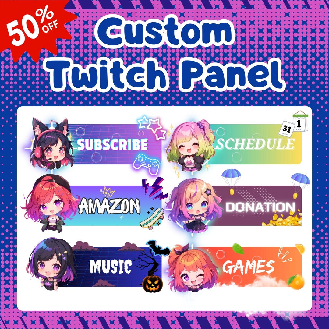 Custom Twitch Panels, Vtuber Panel, Personalized Twitch , Chibi Panel ...