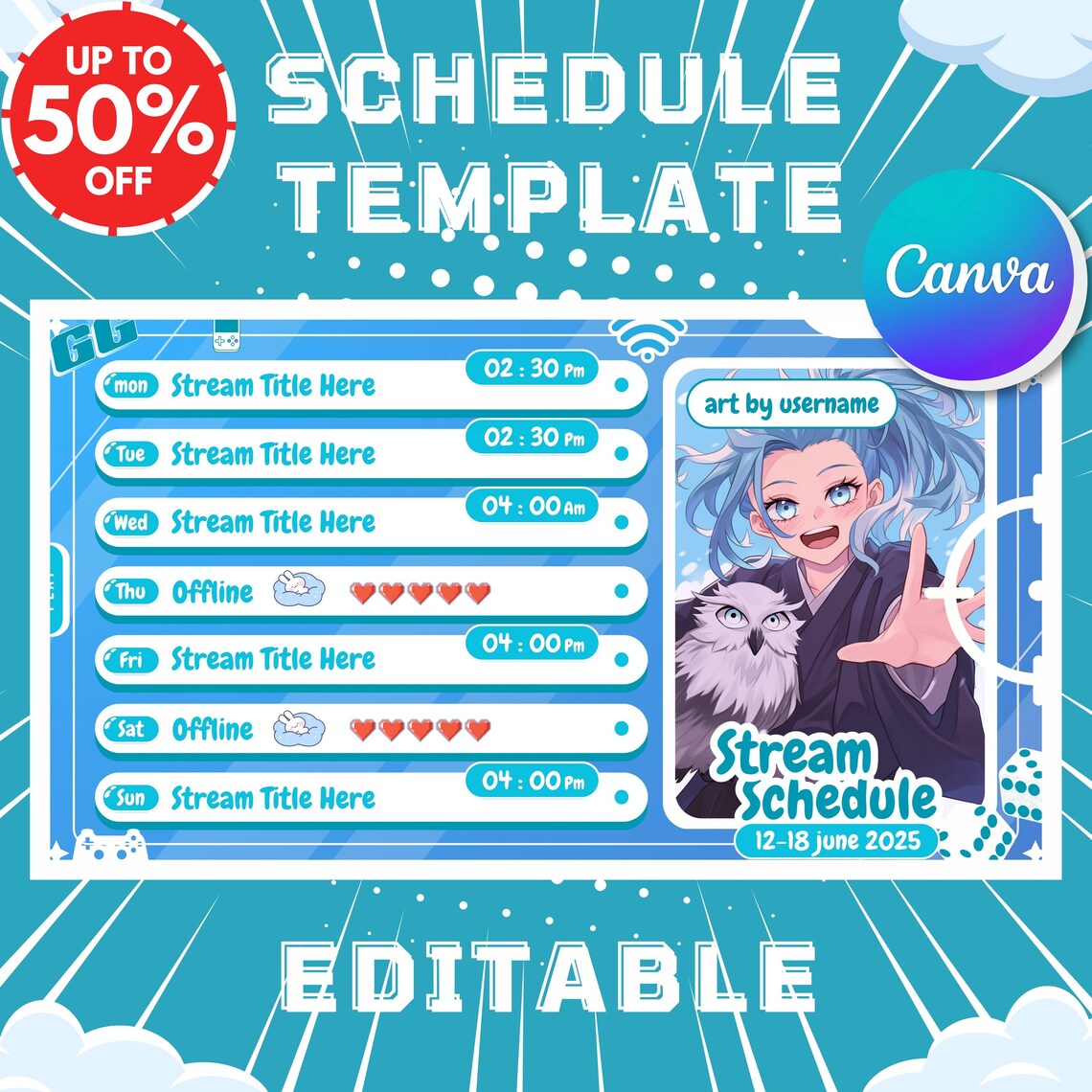Vtuber Stream Schedule Template: Cyberpunk Calendar (canva Editable ...