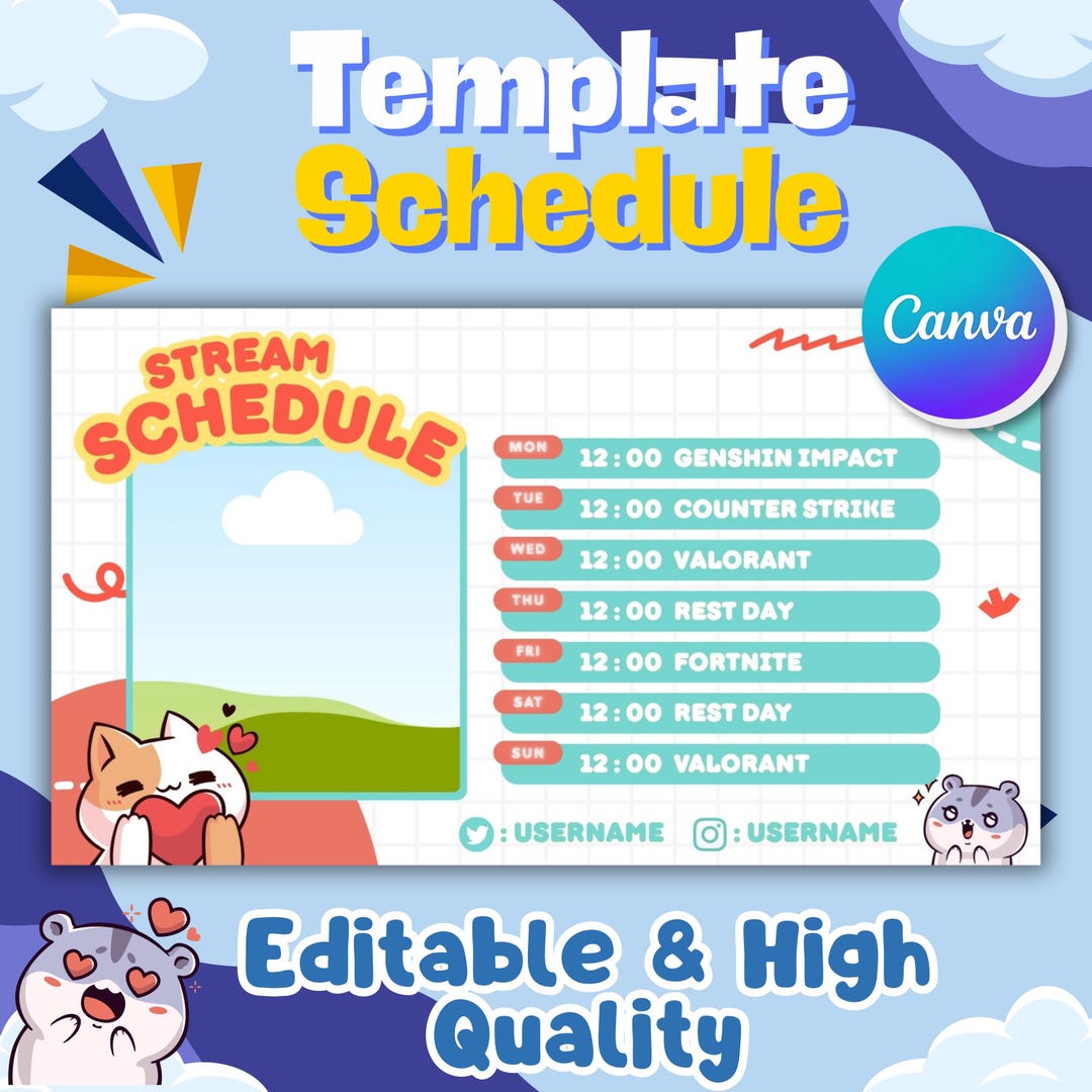 Vtuber Streaming Schedule Template: Customizable Weekly Calendar (PDF ...