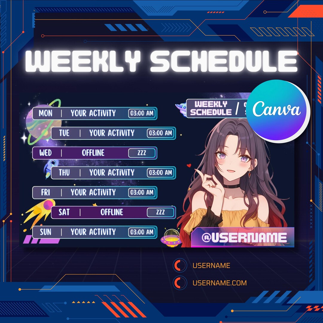 Vtuber Streaming Schedule Template: Customizable Weekly Calendar (PDF ...