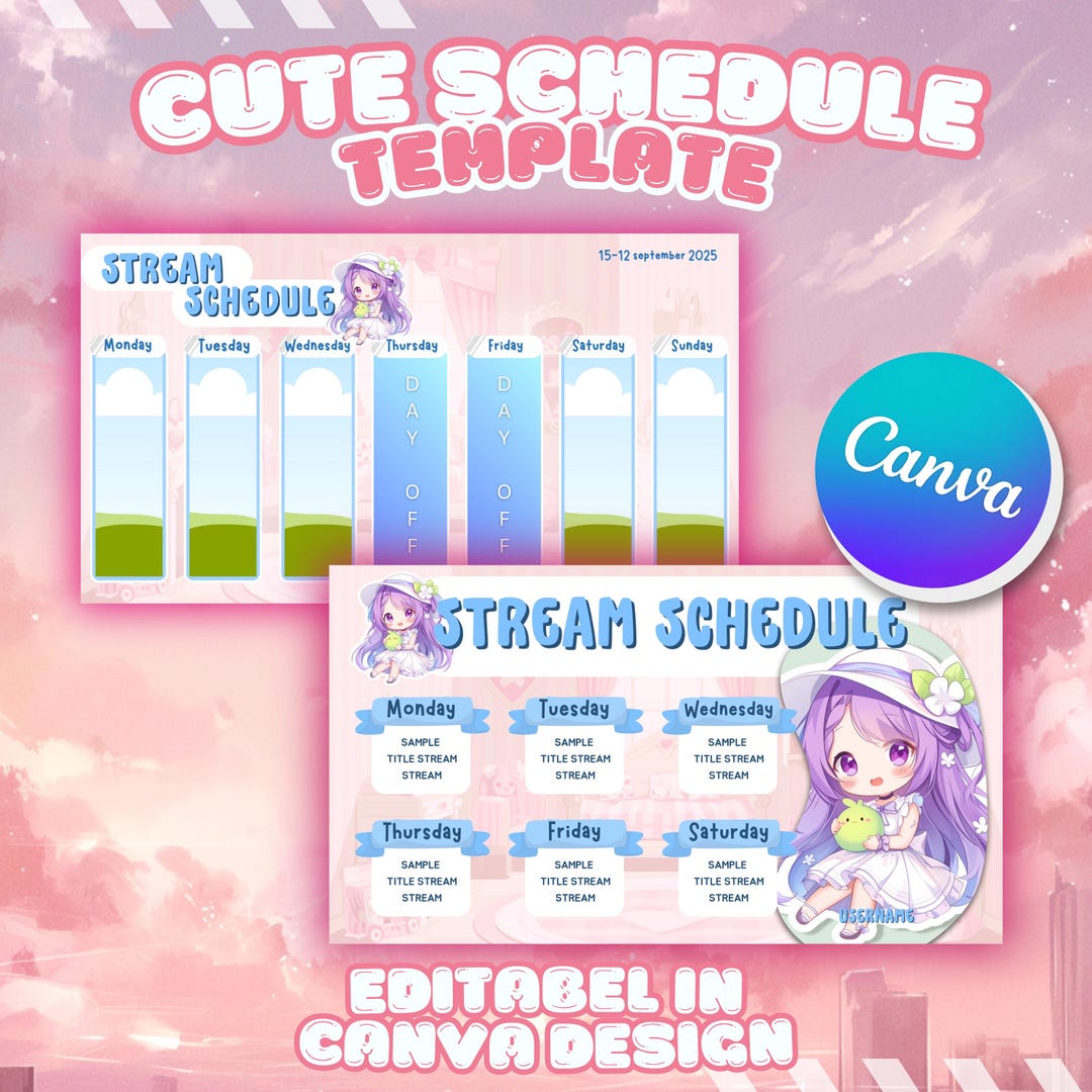 Pink Stream Schedule Template, Weekly Planner (CANVA) - Etsy
