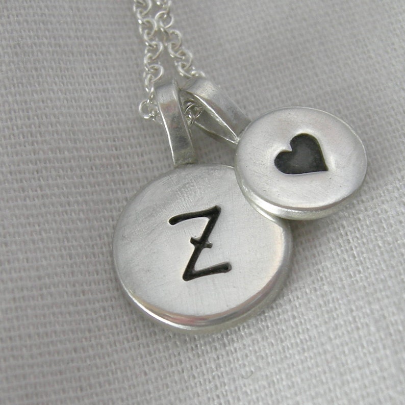 Tiny Duo Monogram and Heart Necklace - Etsy