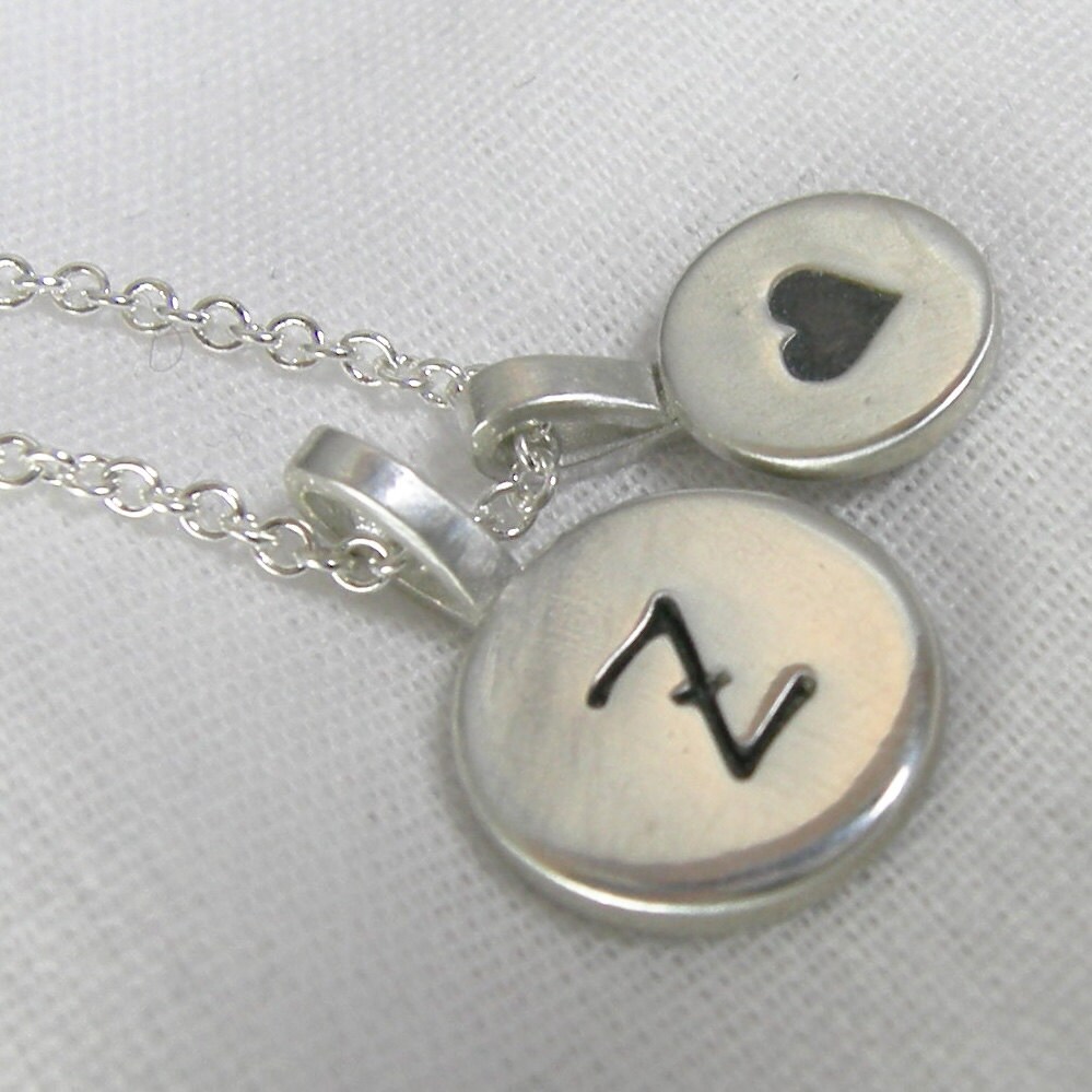 Tiny Duo Monogram and Heart Necklace - Etsy