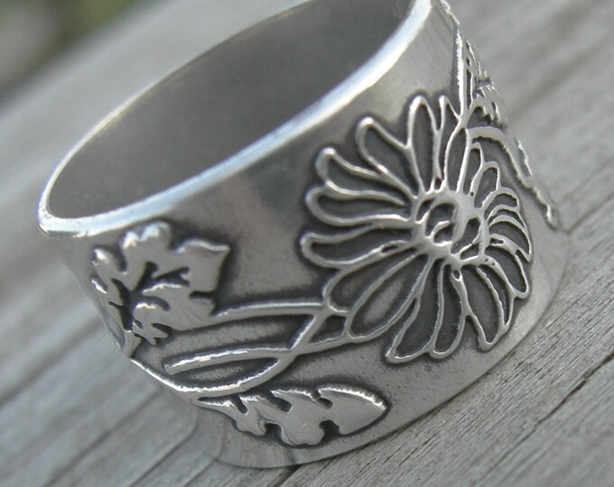 Wildflower Wide Sterling Silver Band MADE TO ORDER - Etsy