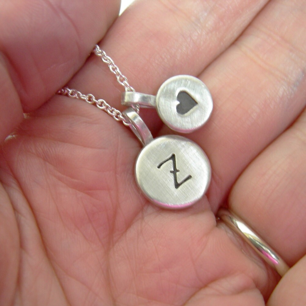 Tiny Duo Monogram and Heart Necklace - Etsy