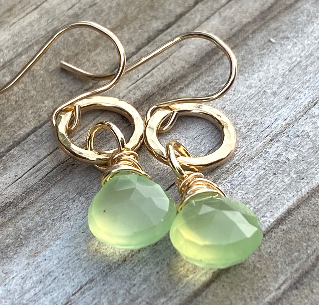 Glowing Spring Green Chalcedony Gold Earrings - Etsy