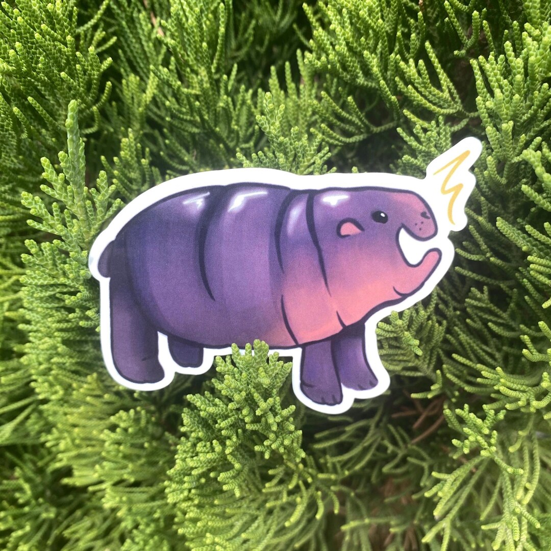 Moo Deng Pygmy Hippo Purple Sticker - Etsy