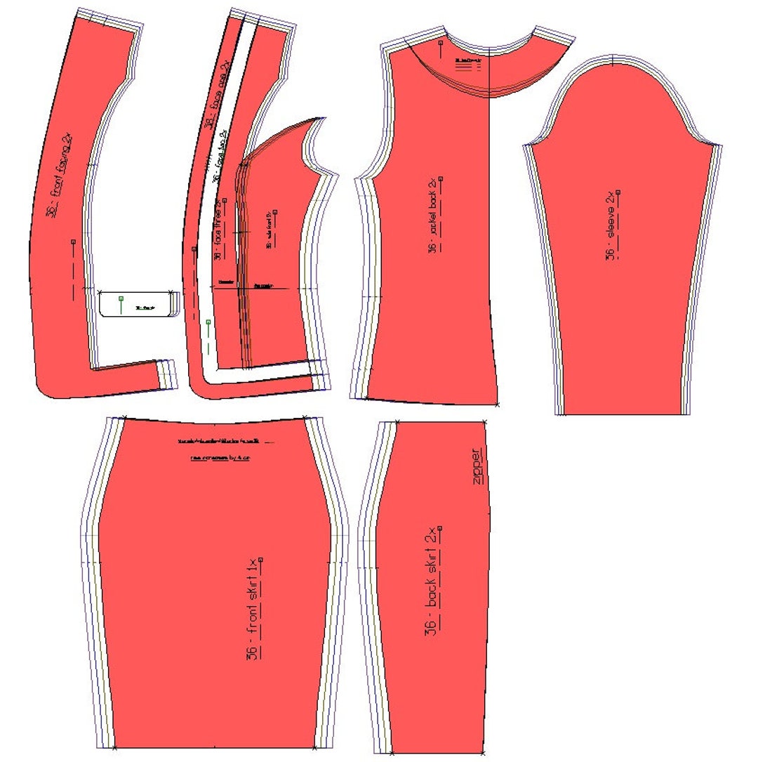 Suit_100, Dress Pattern - Elastic Fabric, Size 36-42, Dxf Files - Etsy