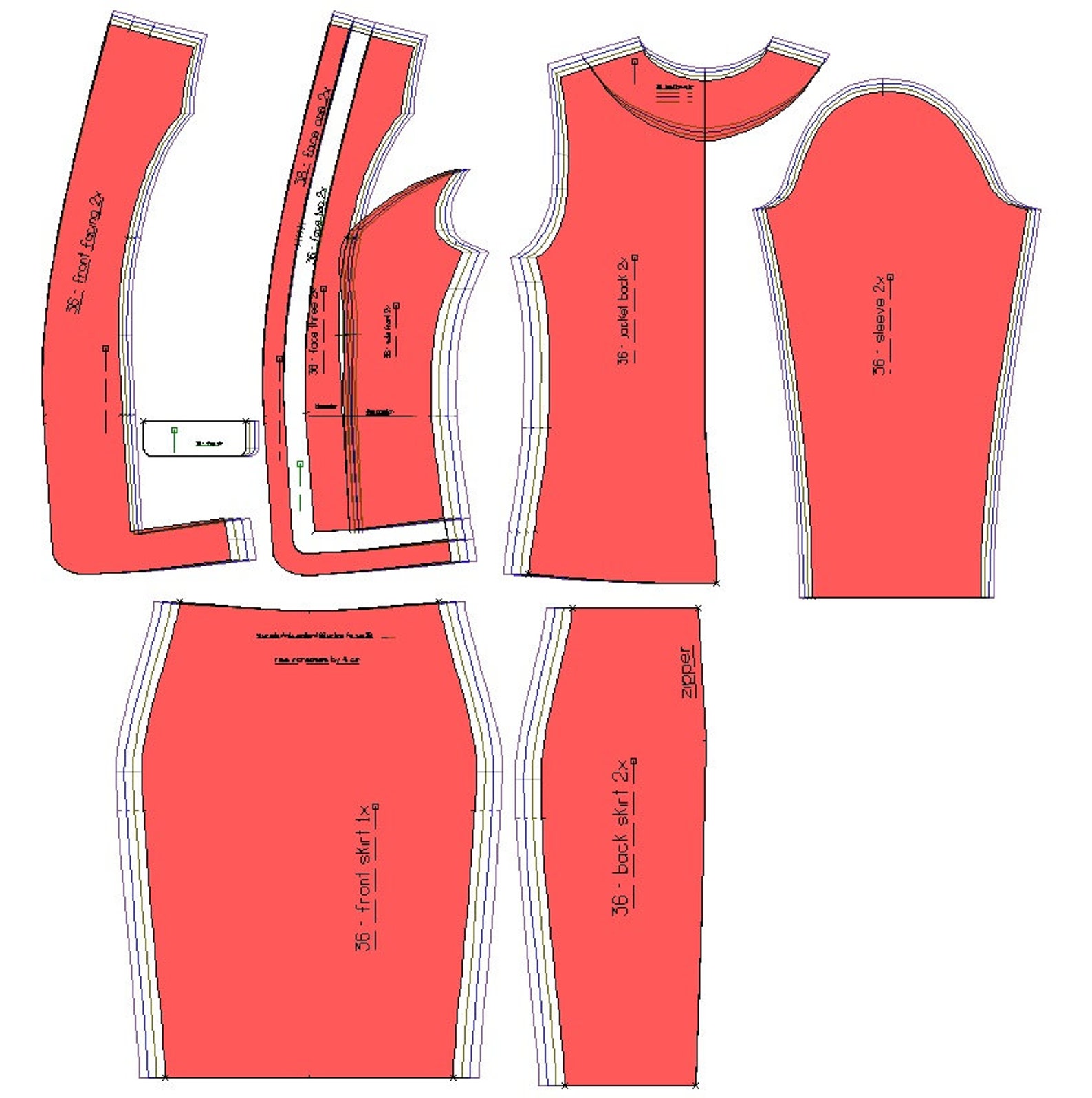 Suit_100, Dress Pattern - Elastic Fabric, Size 36-42, Dxf Files - Etsy