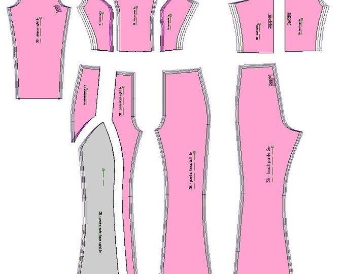 Pants_107, Pants Pattern, Overall Pattern- Elastic Fabric, Size 36-42 ...