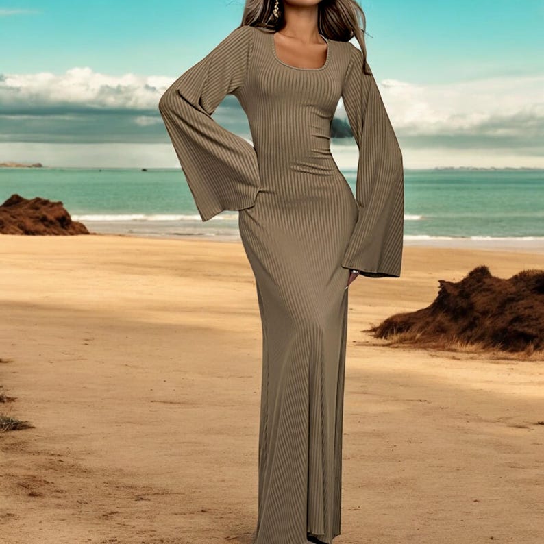 Lace-up Flying Sleeve Long Dress, Elegant Evening Gown, Modest Maxi ...