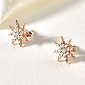 Star Diamond Stud Earrings in 14K Solid Gold, Solitaire Stud Earrings, Small Diamond Earrings ...