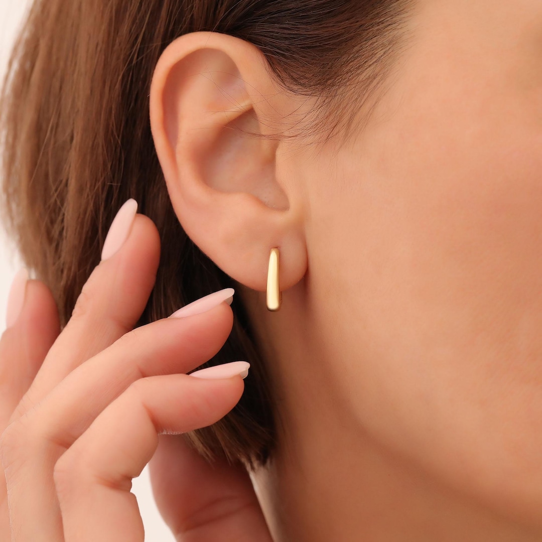Plain Gold Huggie Earrings in 14K Solid Gold, Tiny Hoops Huggies ...