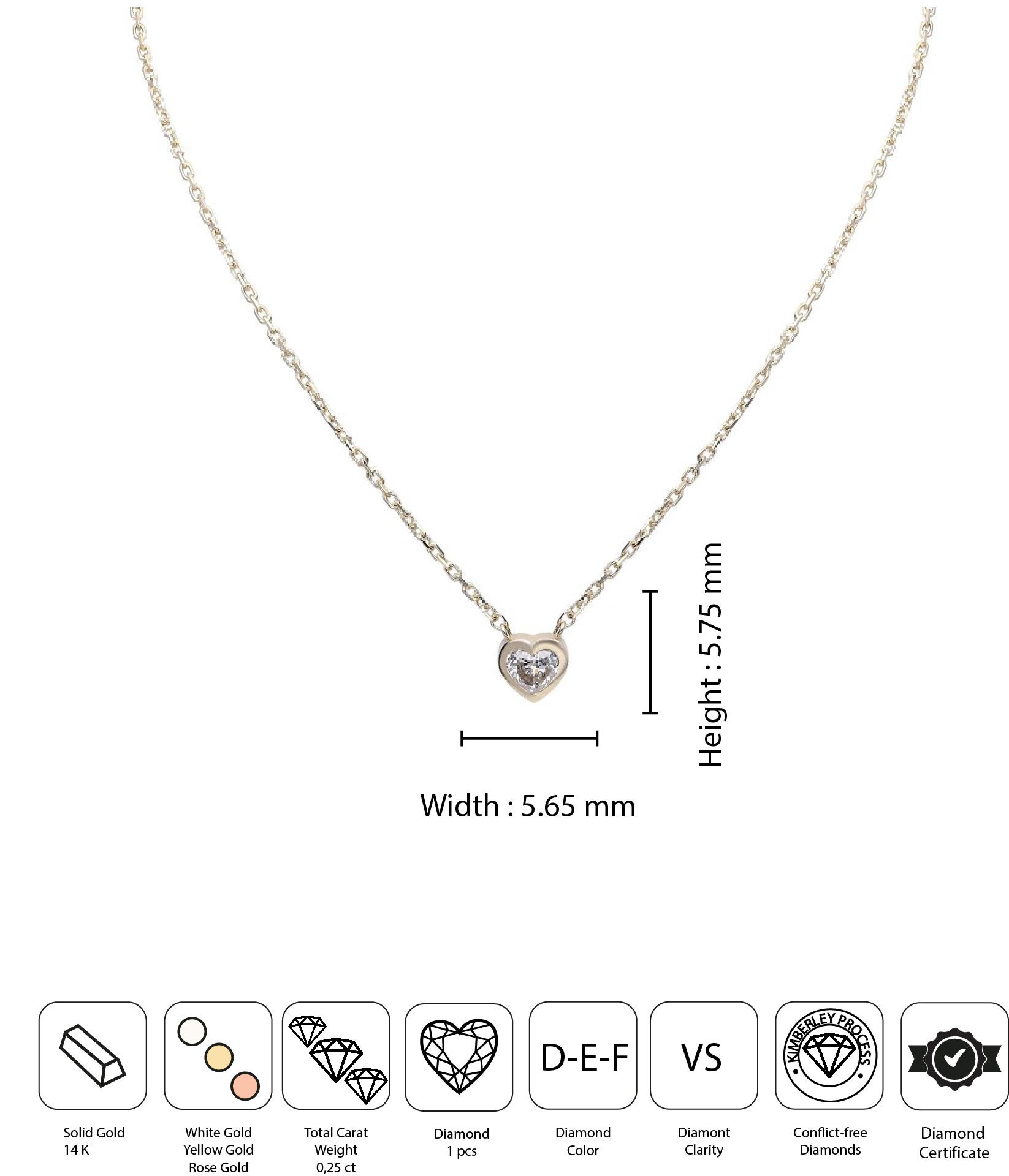 Heart Shape Diamond Necklace in 14k Solid Gold With Bezel Setting ...
