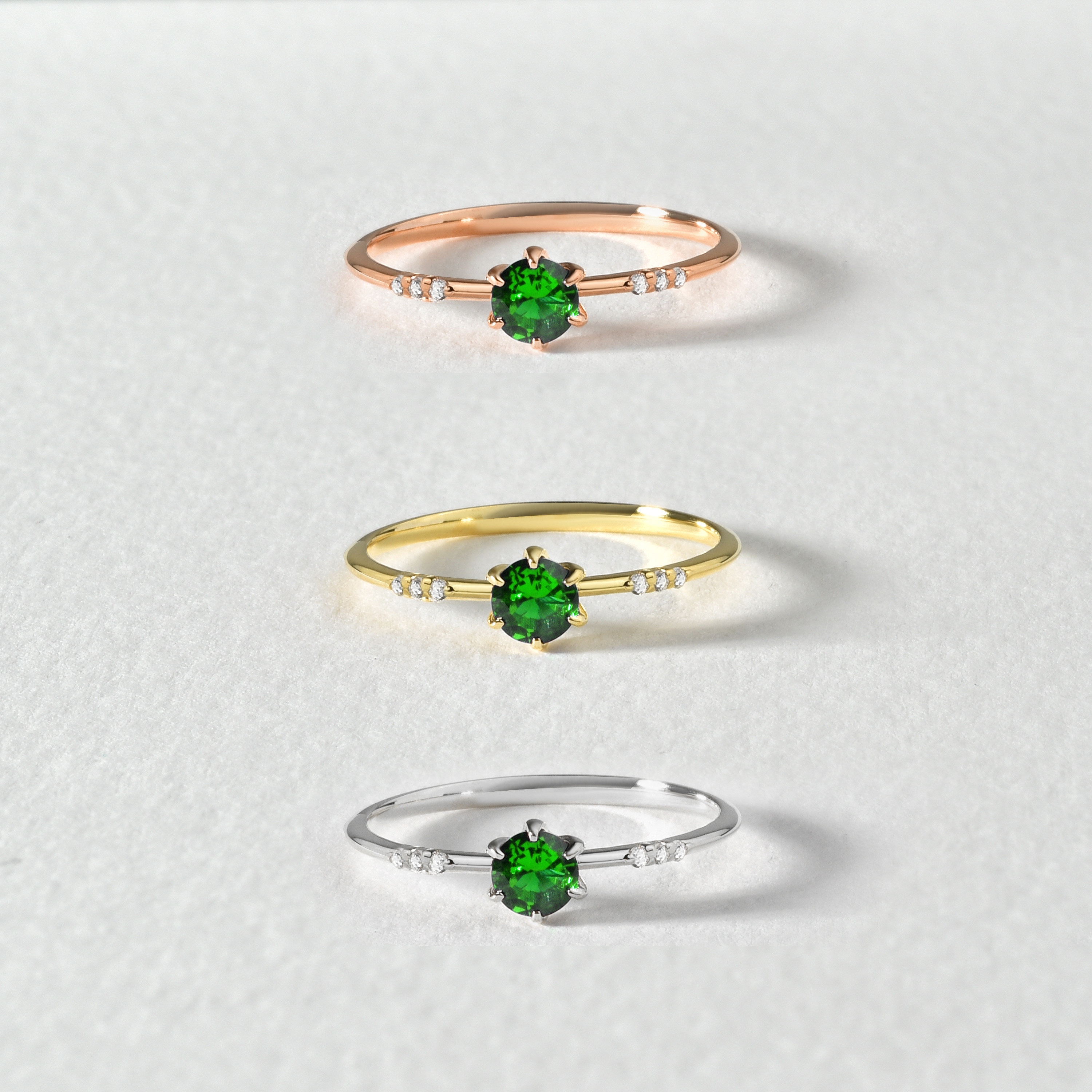 Round Emerald & Diamond Ring in 14K Solid Gold, Emerald Birthstone Ring ...