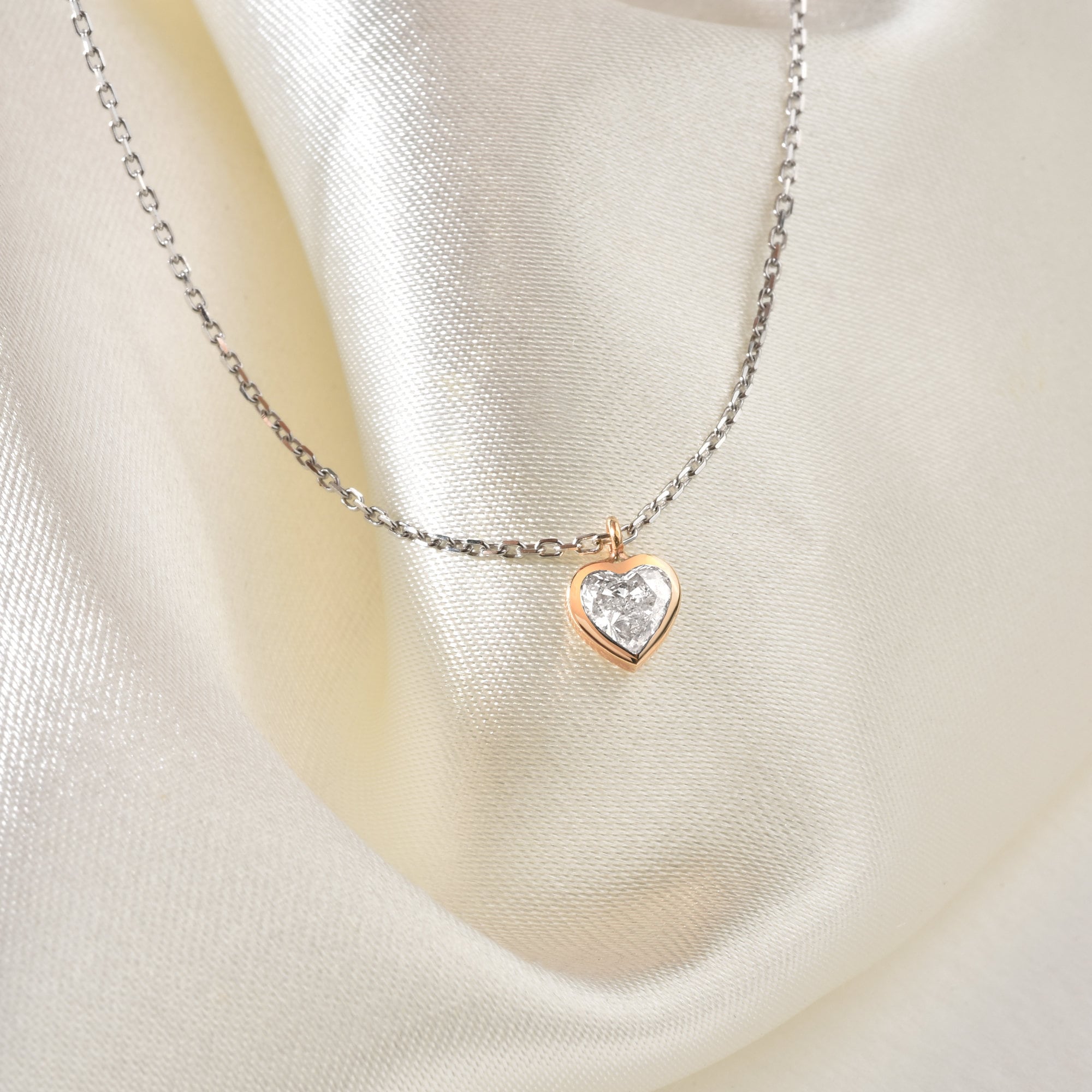Heart Shape Diamond Necklace in 14k Solid Gold With Bezel Setting ...