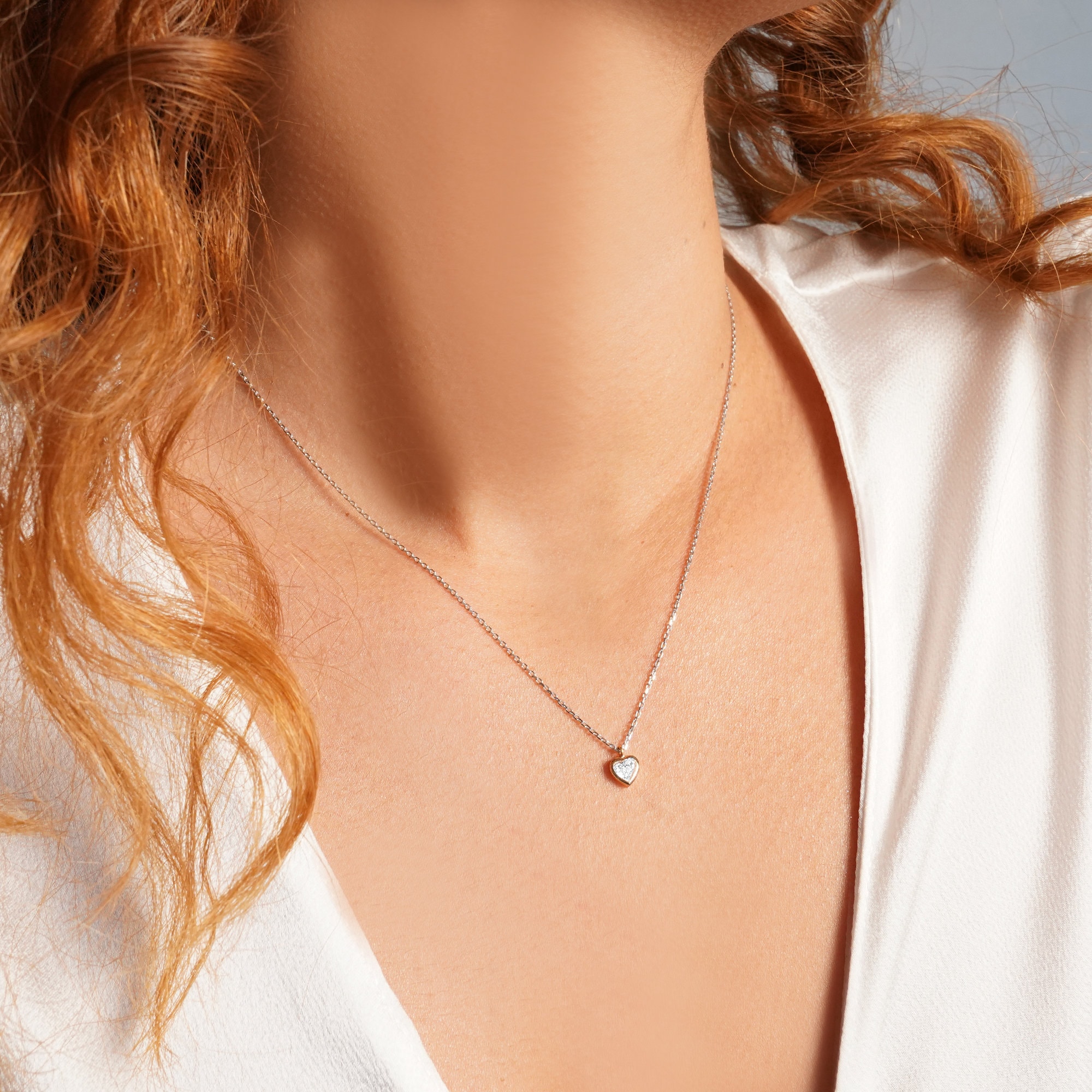 Heart Shape Diamond Necklace in 14k Solid Gold With Bezel Setting ...