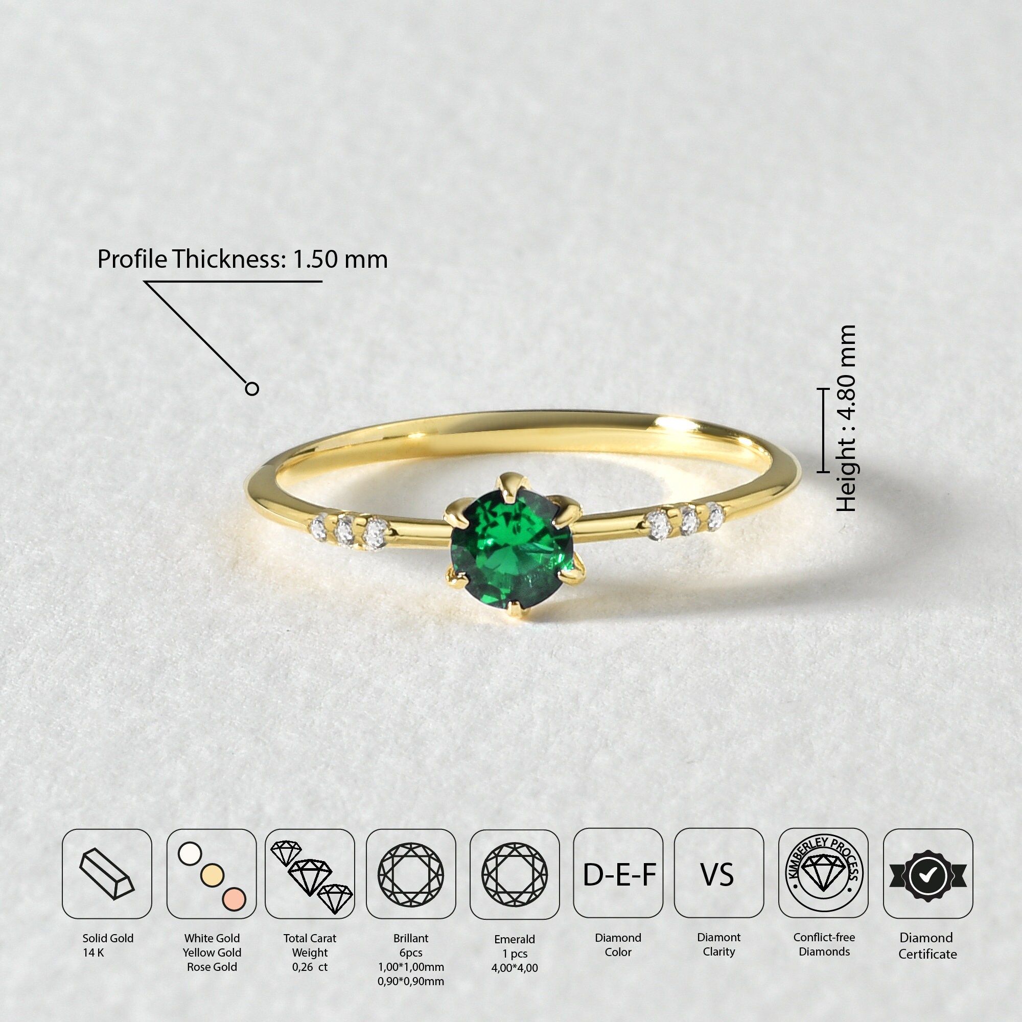 Round Emerald & Diamond Ring in 14K Solid Gold, Emerald Birthstone Ring ...
