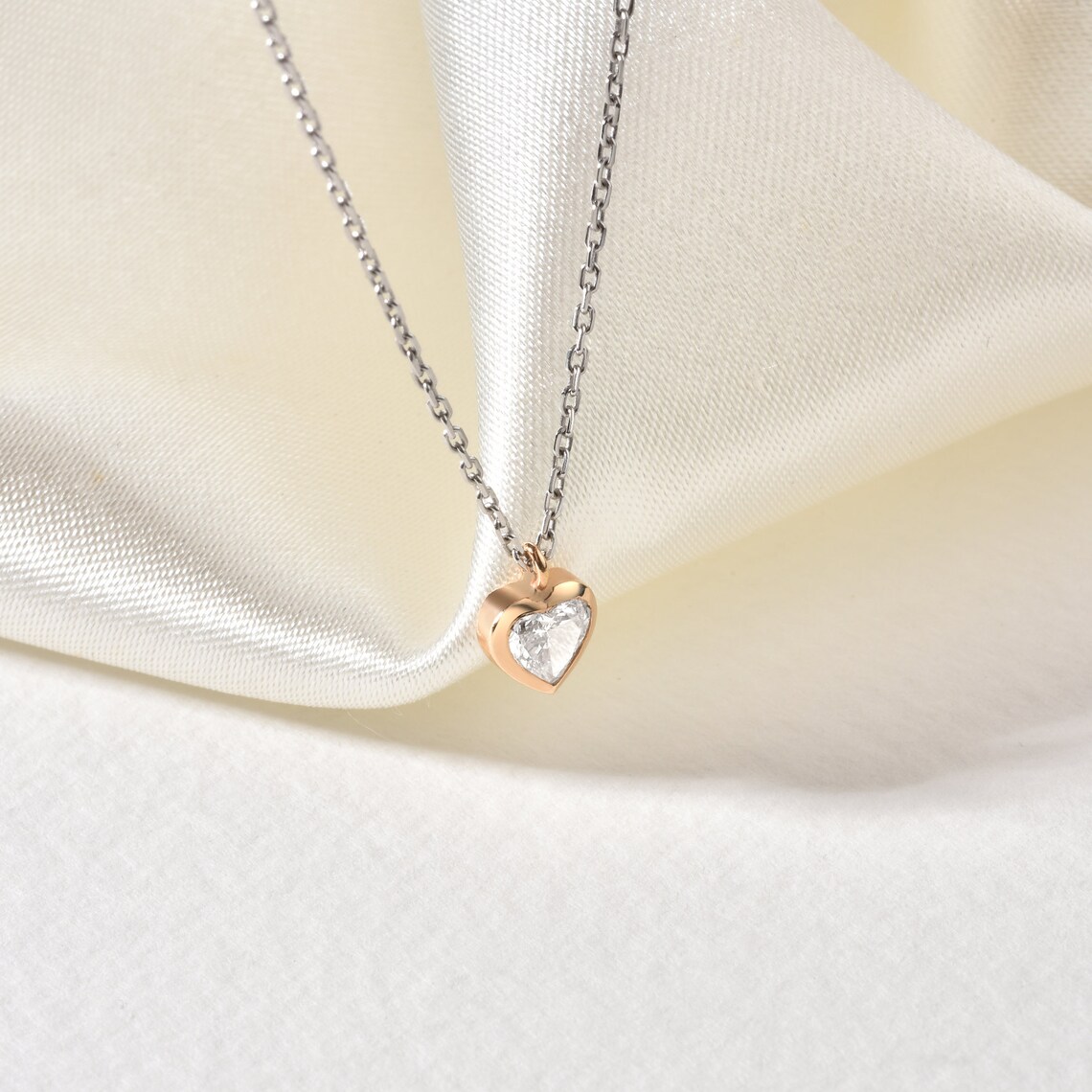 Heart Shape Diamond Necklace in 14k Solid Gold With Bezel Setting ...