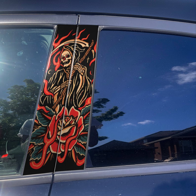Grim Reaper Door Pillar Decal, JDM Car Pillar Overlay, Aggressive ...