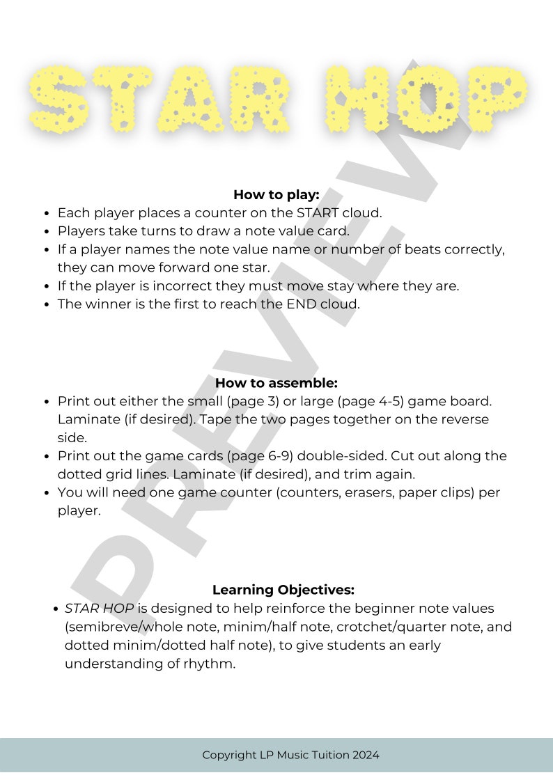 Star Hop - A Music Theory / Note Values / Rhythm Game - Etsy